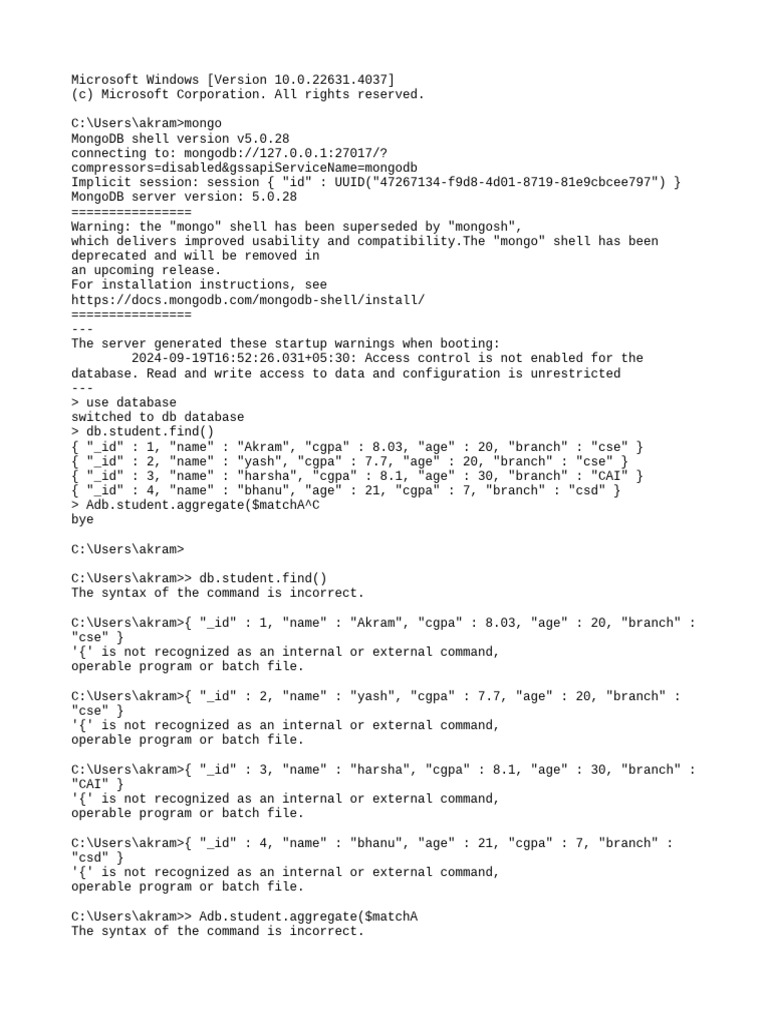 Command Prompt - Mongo | PDF | Mongo Db | Computing