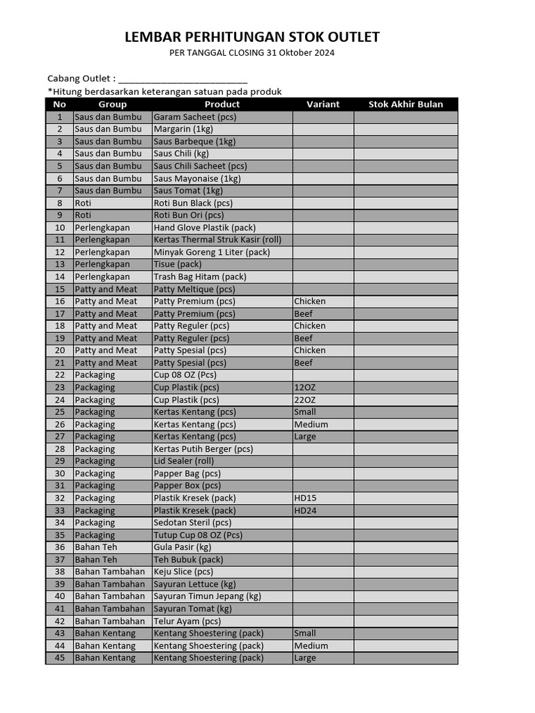 Stok Akhir Bulan Outlet Oktober 2024 | PDF | Cattle Products | Animal ...