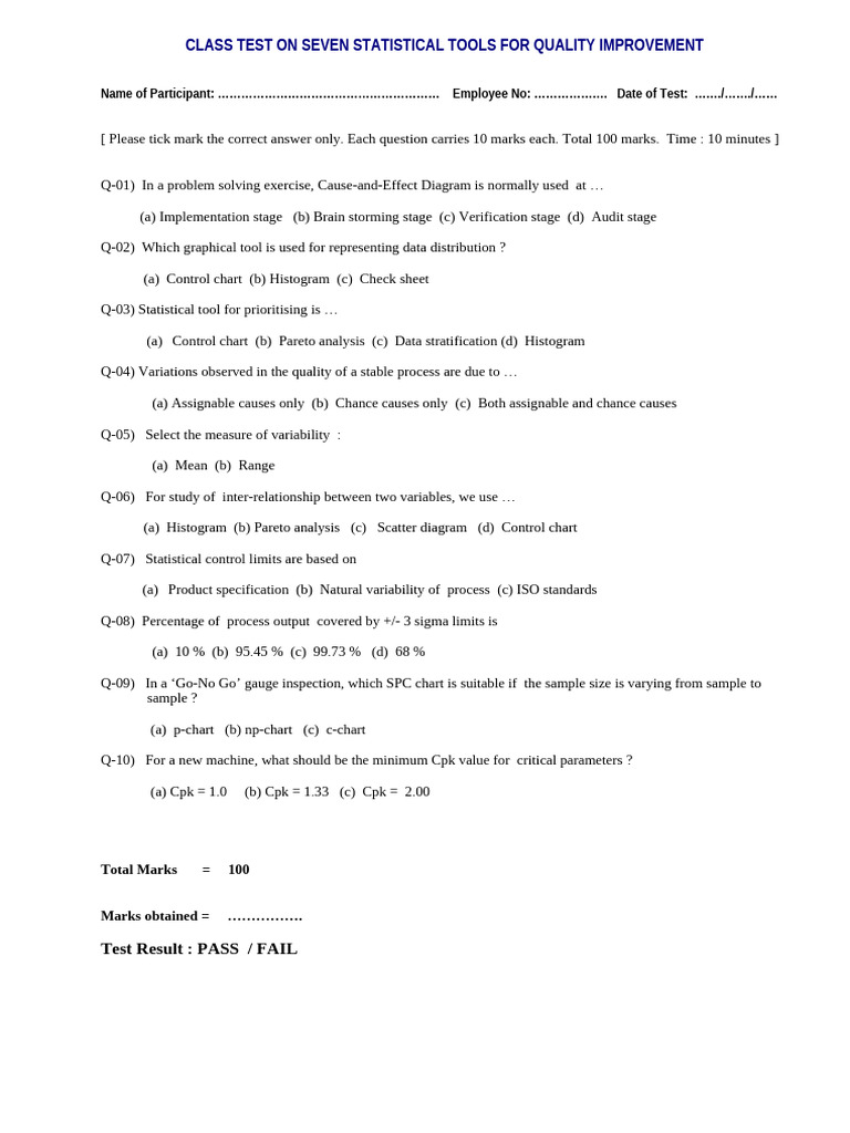 Seven Tools - Class - Test - Questions | PDF