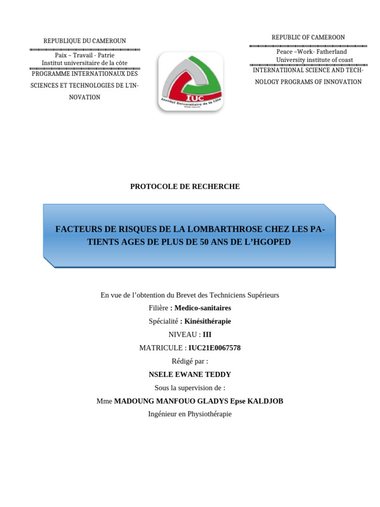 Risques de Lombarthrose chez les 50+ à HGOPED | PDF | Mal de dos | Arthrose