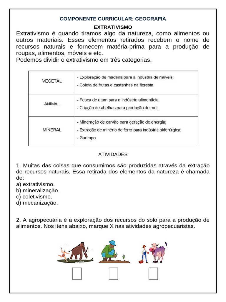 Atividade Geografia Extrativismo - 24 Outubro | PDF