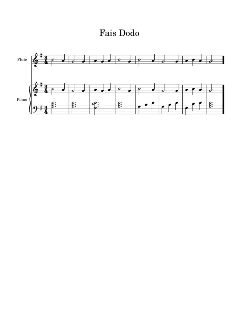 "Fais Dodo Flute and Piano Sheet" | PDF