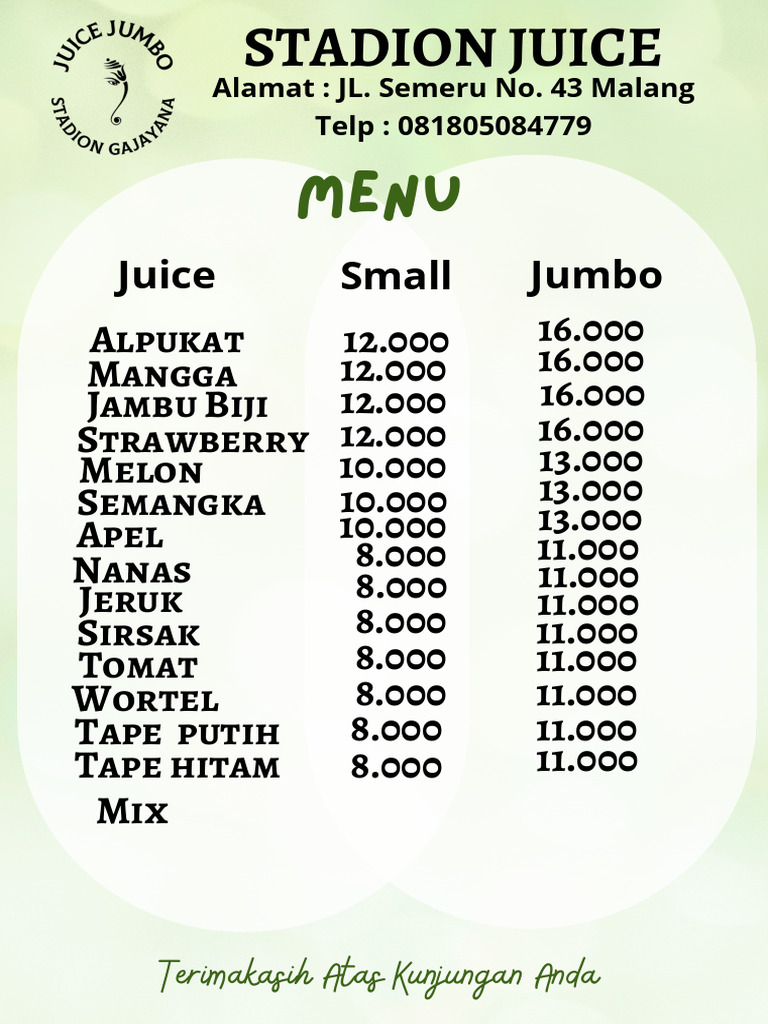 Menu Jual Jus Buah Minuman | PDF
