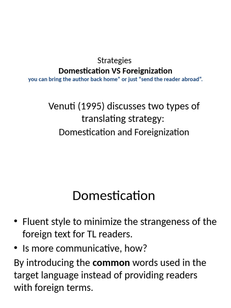 Strategies Domestication Vs Foreignization Pdf