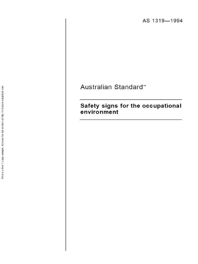 As 1319 1994 Safety Signs For The Occupational Environment | PDF