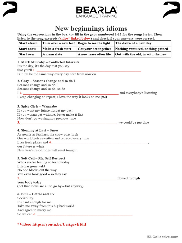 New Year, New Beginning - Idioms and Expressions | PDF | Language Arts ...