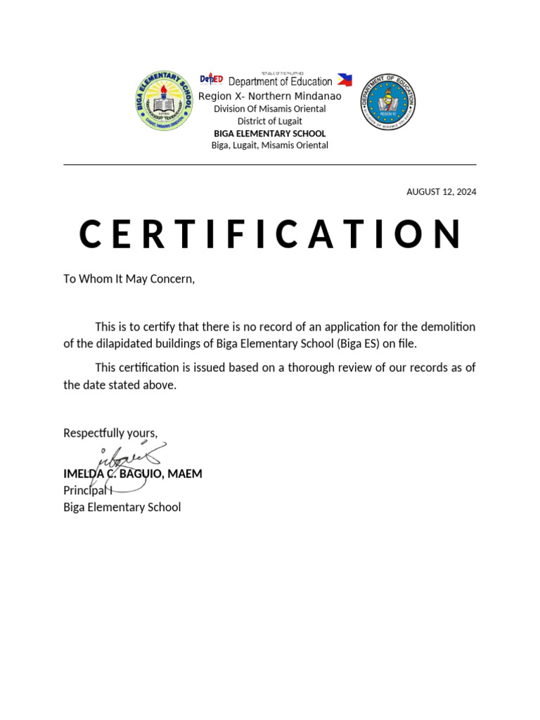 Certification For Lacking Opcrf Docs 2024 | PDF