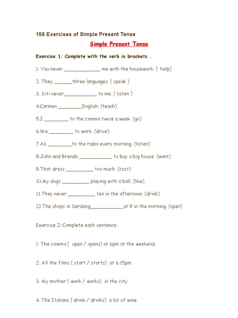 155 Exercises of Simple Present Tense | Download Free PDF | Beverages