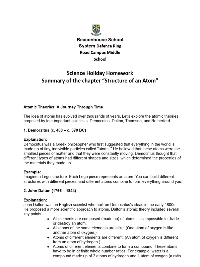 Summary of Atomic Structure | PDF | Atoms | Proton