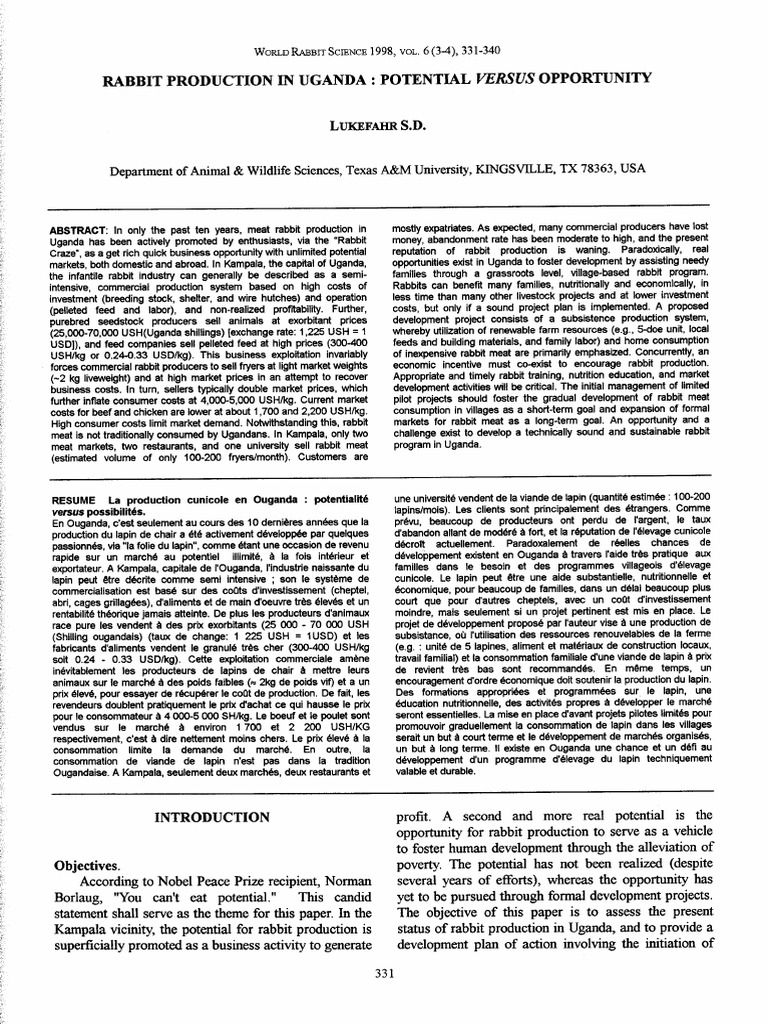 Rabbit Farming in Uganda | PDF