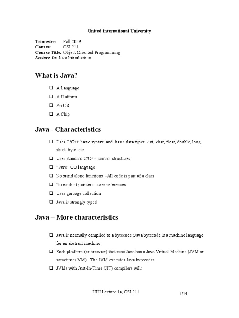 What Is Java?: Lecture 1a: Java Introduction | PDF | Java (Programming ...