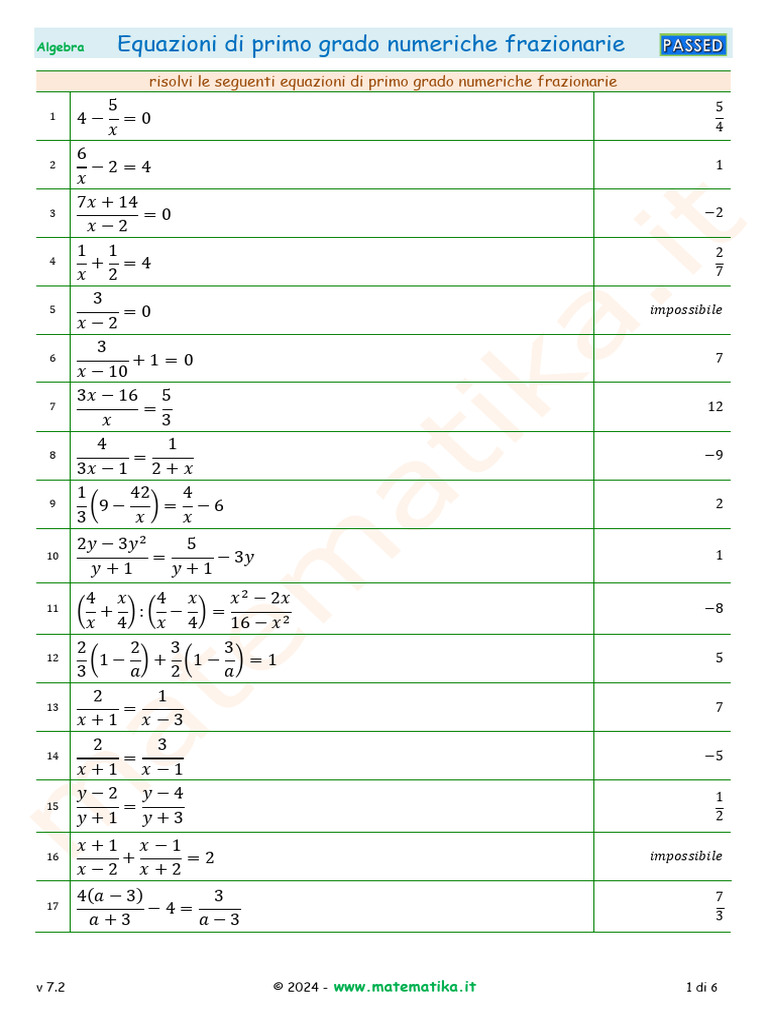 03 24 Equazioni Fratte Primo Grado 7 2 | PDF