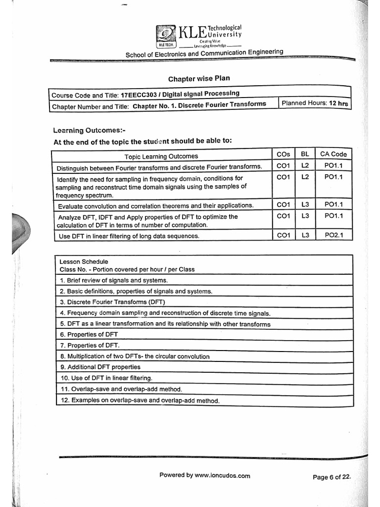 DSP Lesson Plan | PDF