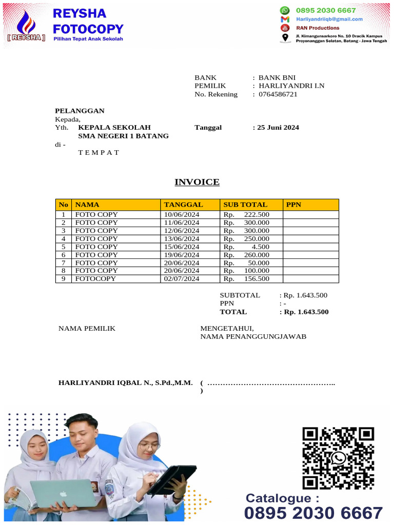 Invoice Fotocopy untuk SMA Negeri 1 | PDF