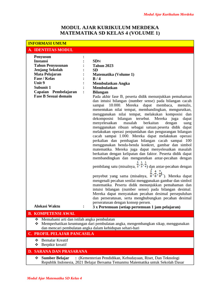 Modul Ajar MTK Unit 9 | PDF
