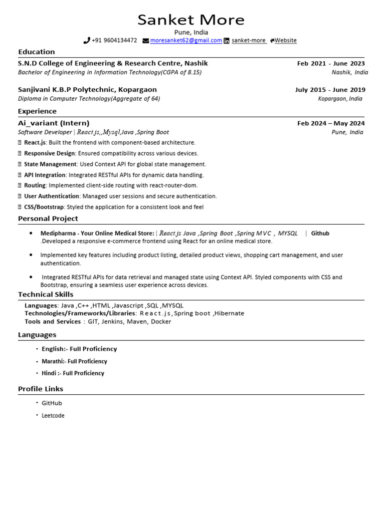 Sanket More Resume1 | PDF