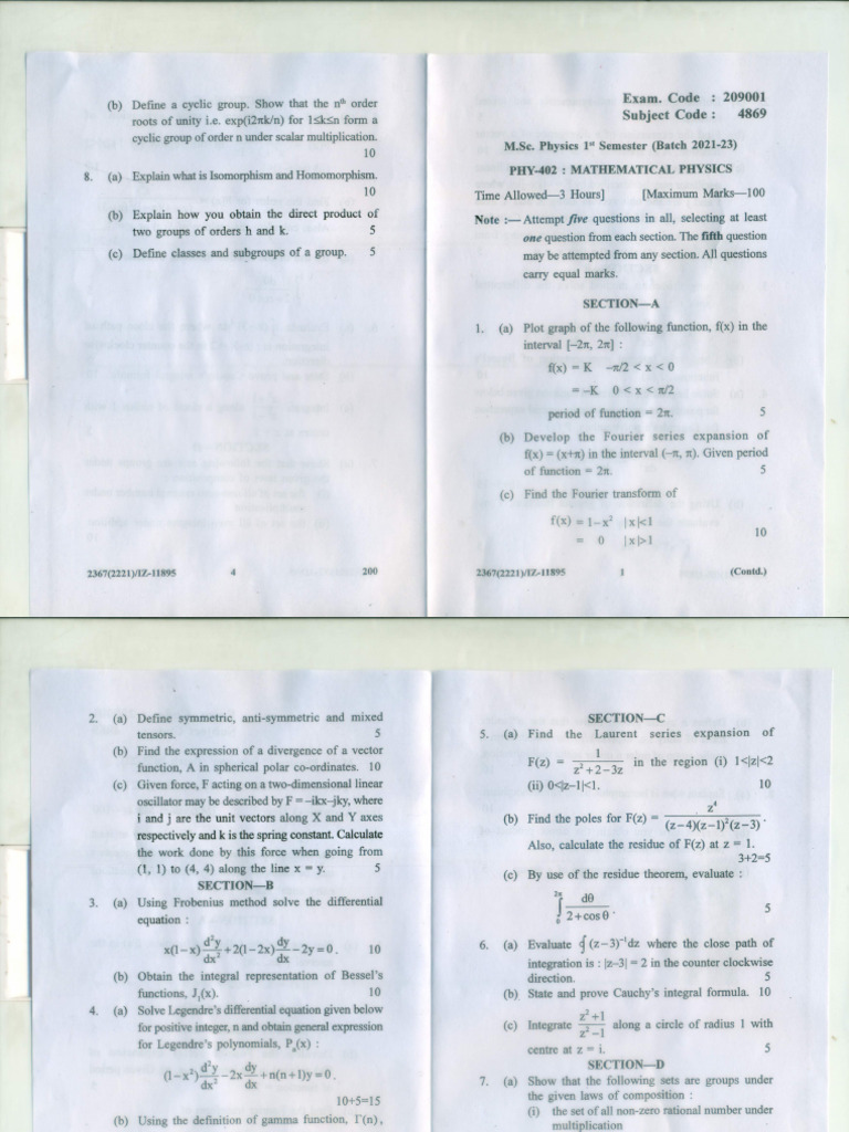 MP - MSC - Phy - 1st Sem - 2021 | PDF