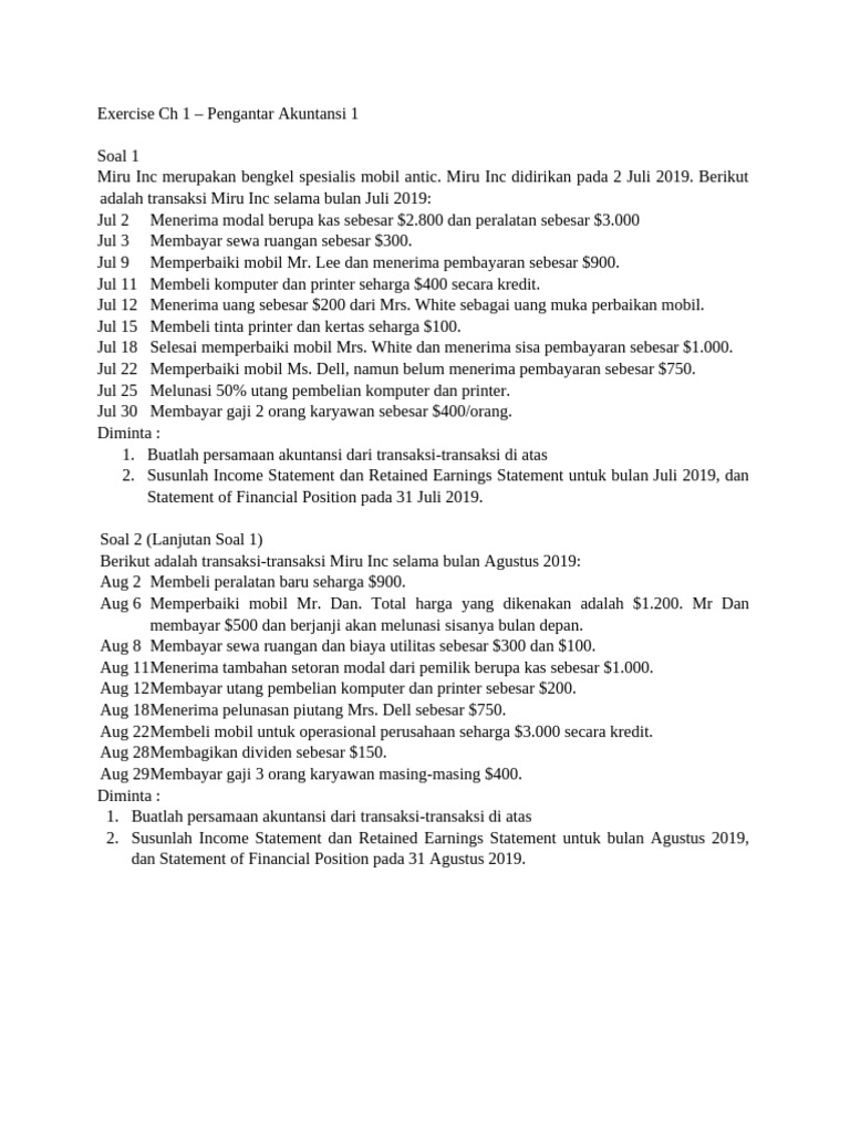 Accounting Exercise CH 1 | PDF