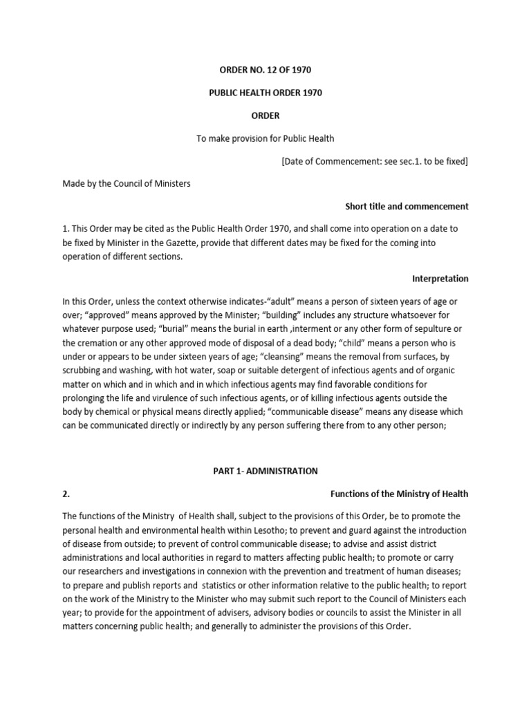 Public Health Order 1970 Overview | PDF | Smallpox | Vaccination