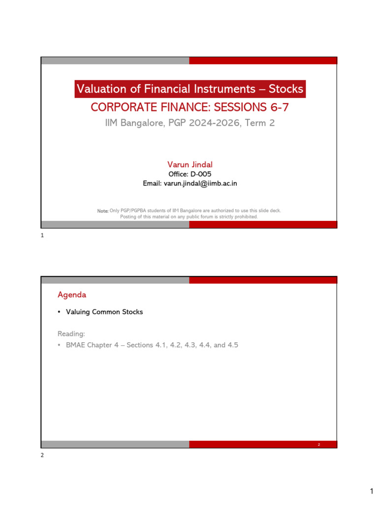 Valuation of Financial Instruments - Stocks | PDF | Stock Valuation ...