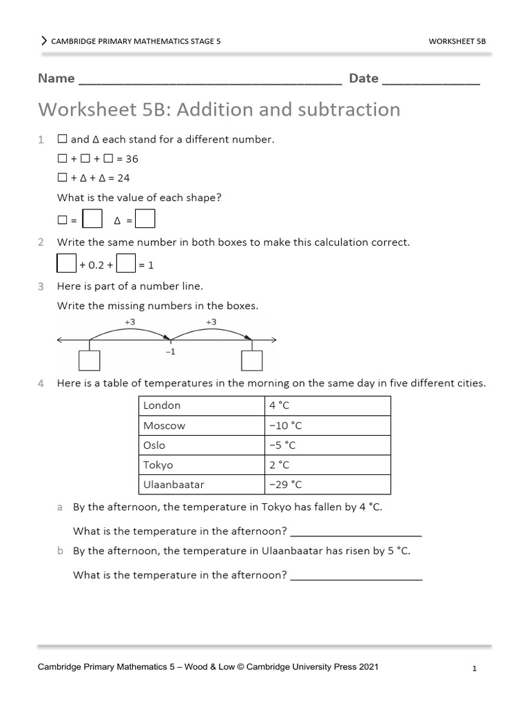 Cambridge Primary Math Stage 5 Worksheet | PDF