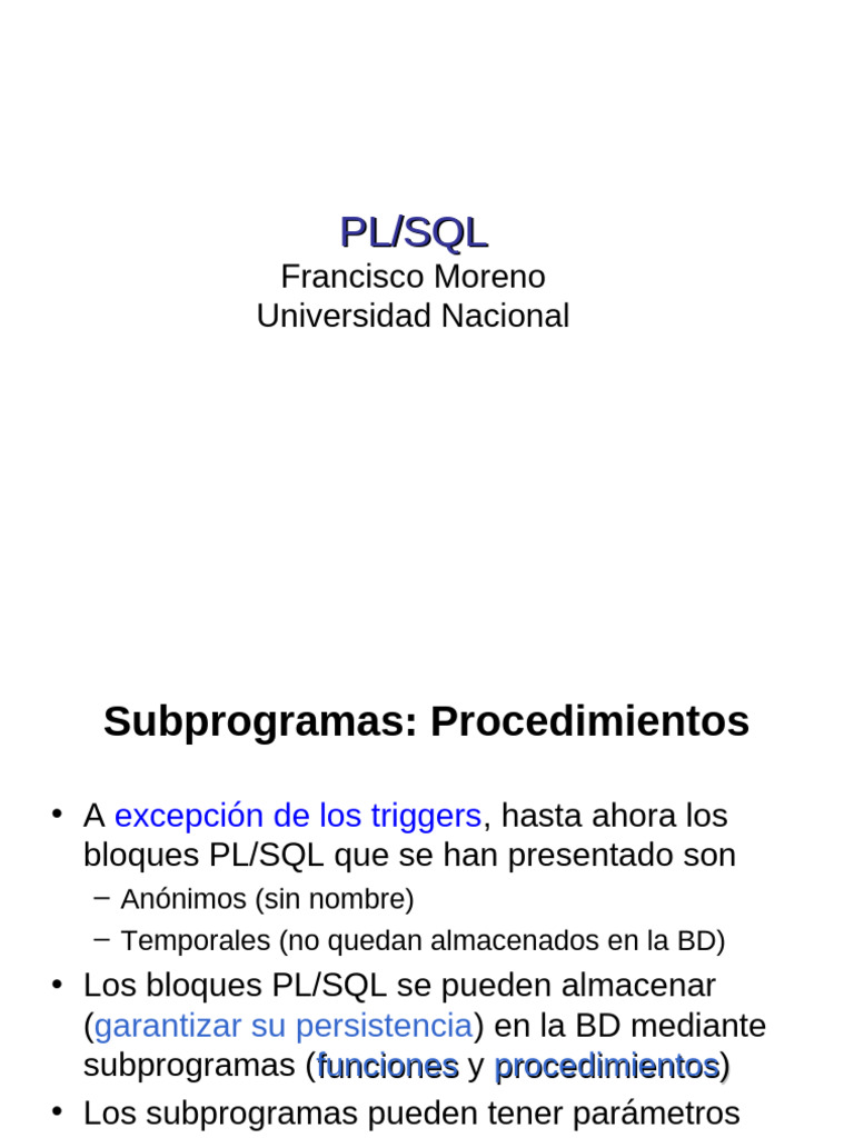 Procedimientos PL/SQL Avanzados | PDF | Pl / Sql | SQL