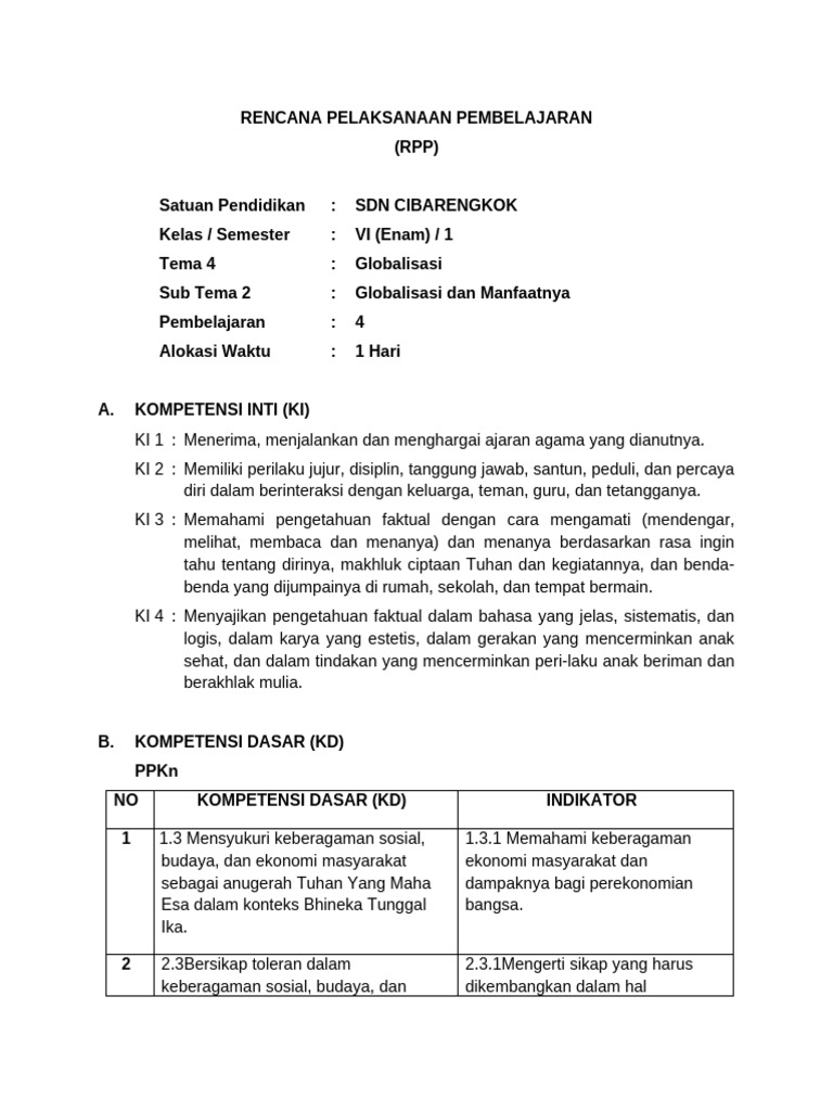 RPP Sub 2 Pemb 4 Tema 4 | PDF | Sains & Matematika