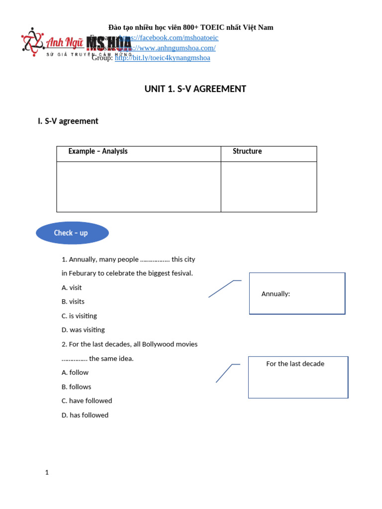 UNIT 1. S-V Agreement | PDF