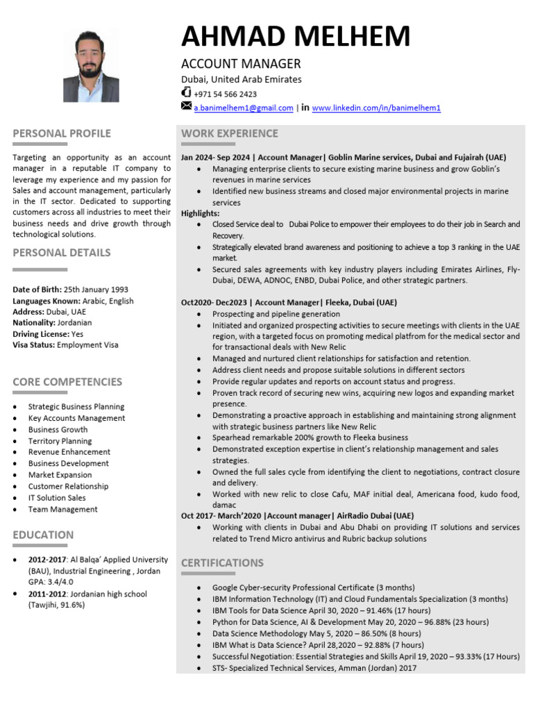 Ahmad Melhem: IT Account Manager CV | PDF | United Arab Emirates | Dubai