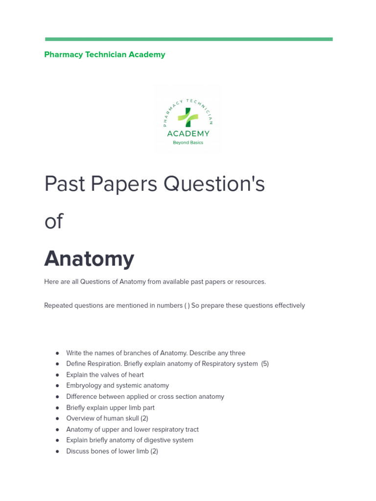 Anatomy PPQs | PDF