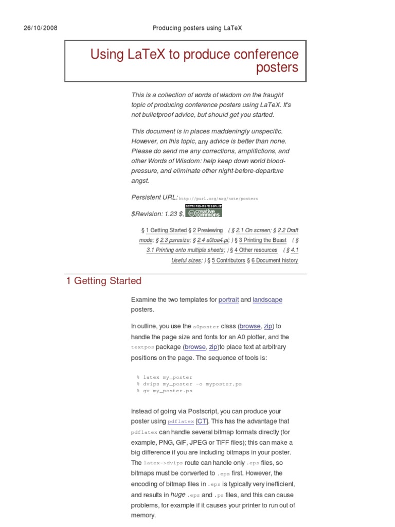 Using Latex To Produce Conference Posters: 1 Getting Started | PDF ...