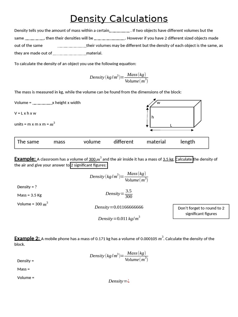 Density Calculations Higher | PDF | Density | Volume