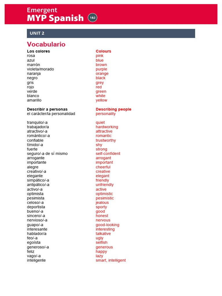 Emergent Vocabulario and Listening Transcripts Unit 2 | PDF | Pelo ...