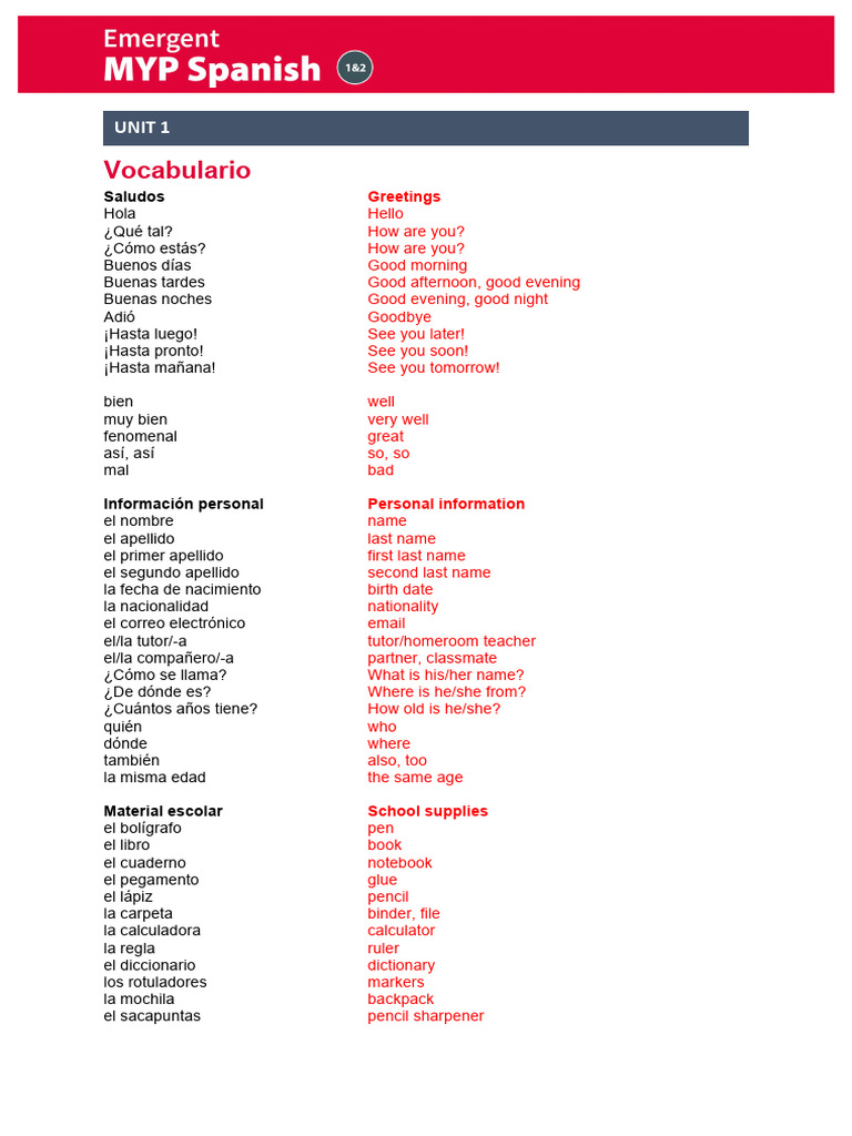 Emergent Vocabulario and Listening Transcripts Unit 1 | PDF | Lingüística | Comunicación humana