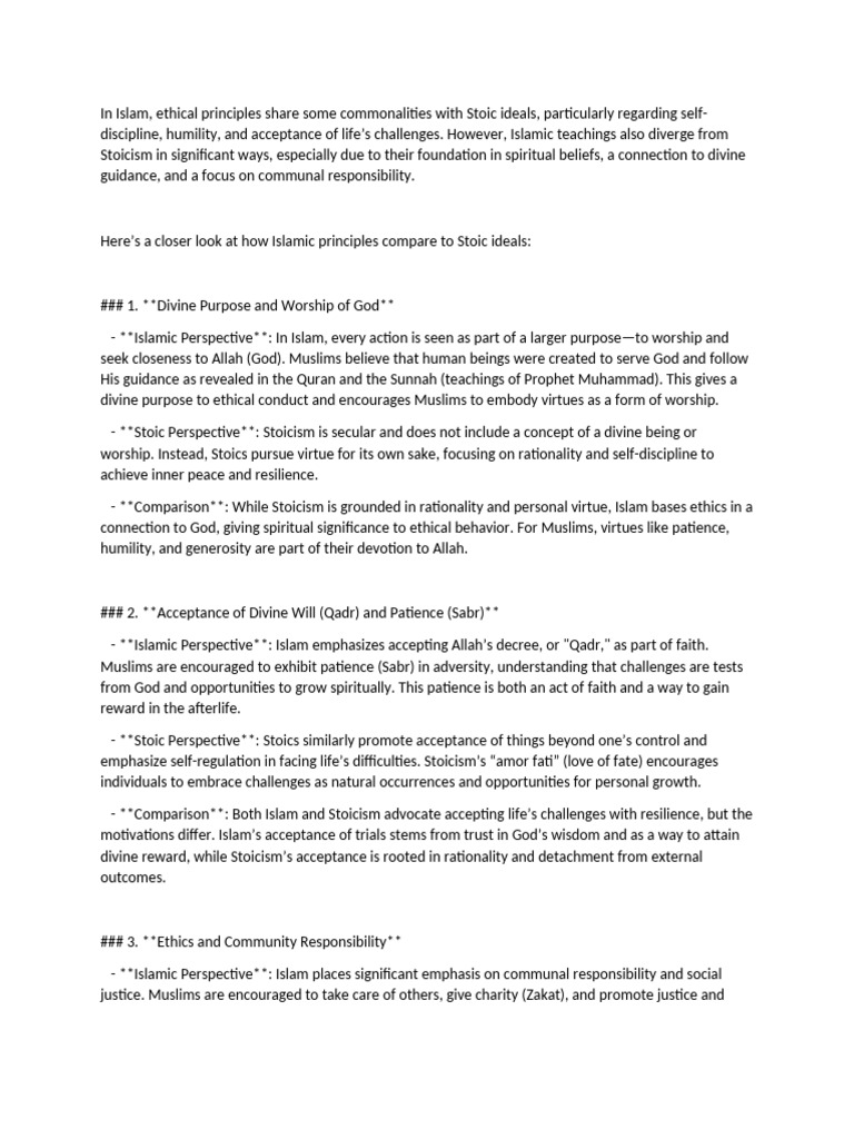 Stoicism and Islamic View | PDF | Stoicism | Virtue