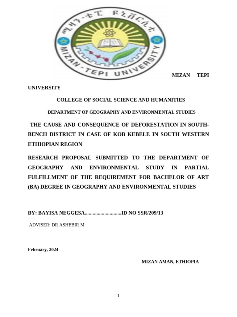Bayisa Negesa Proposal - 2 | PDF | Deforestation | Habitat Destruction