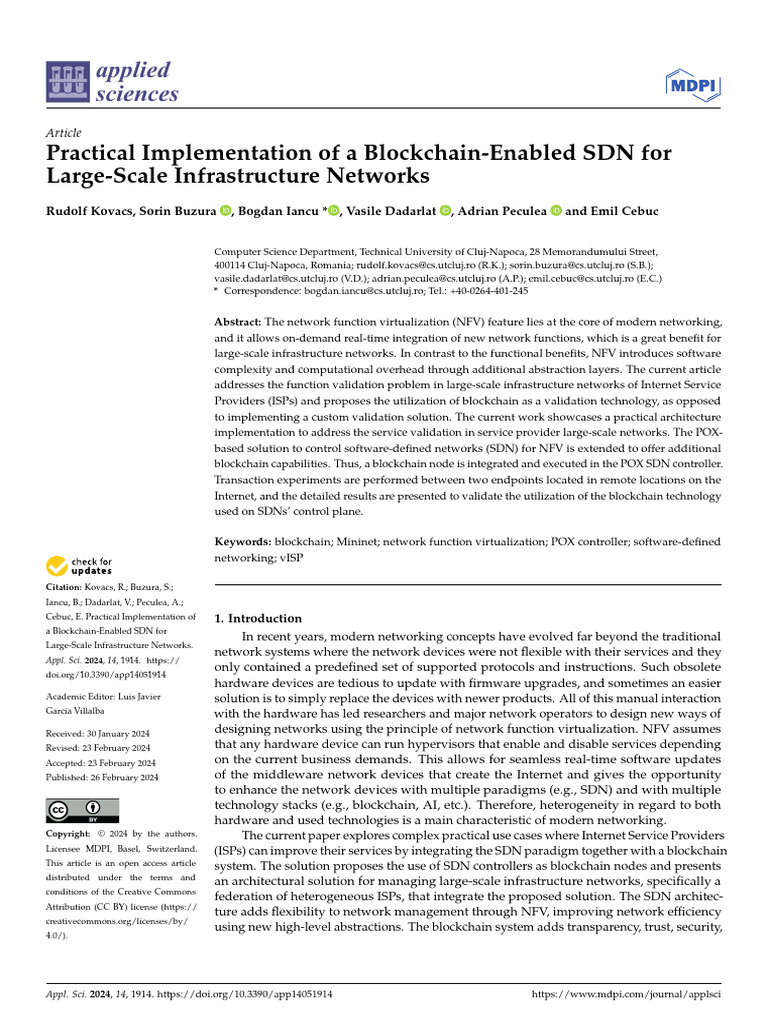Practical Implementation Of A Blockchain Enabled Sdn For Large Scale Infrastructure Networks