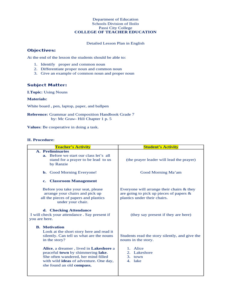 Detailed Lesson Plan | PDF | Noun | Letter Case