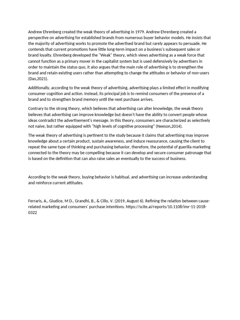 Andrew Ehrenberg Created The Weak Theory of Advertising in 1979 | PDF ...