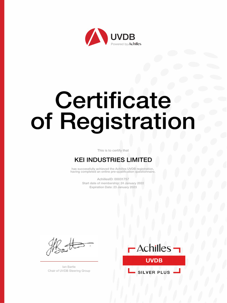 KEI Industries Achilles UVDB Registration | PDF | Technology & Engineering