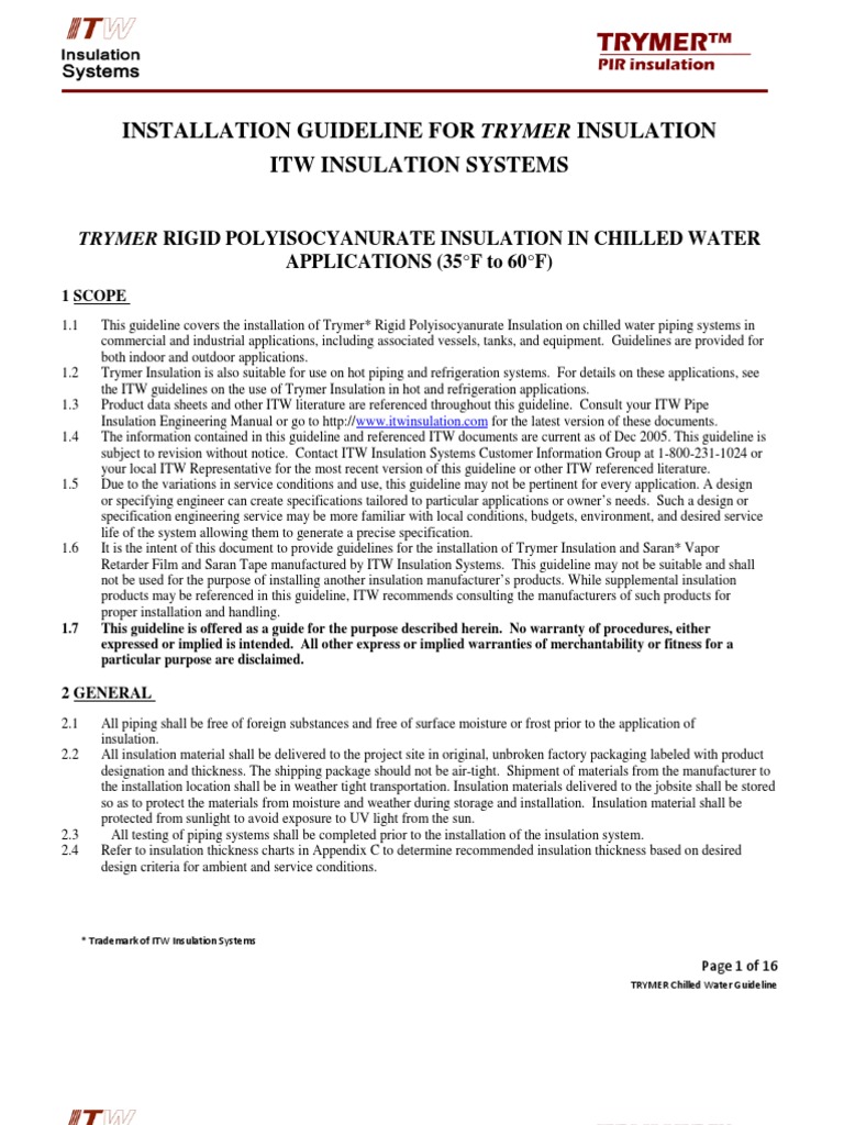 ITW TRYMER Chilled Water Applic Updated | PDF | Thermal Insulation ...