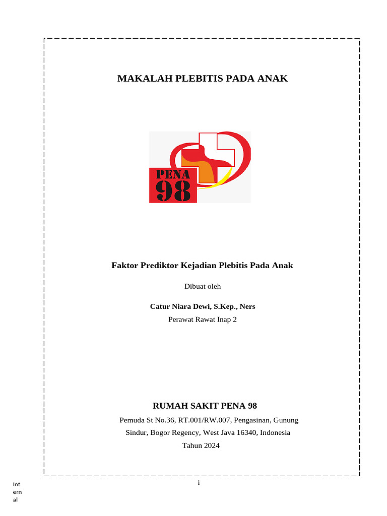 Makalah Plebitis - Catur Niara Dewi, S.kep.,Ners | PDF | Kesehatan Holistik | Sains & Matematika