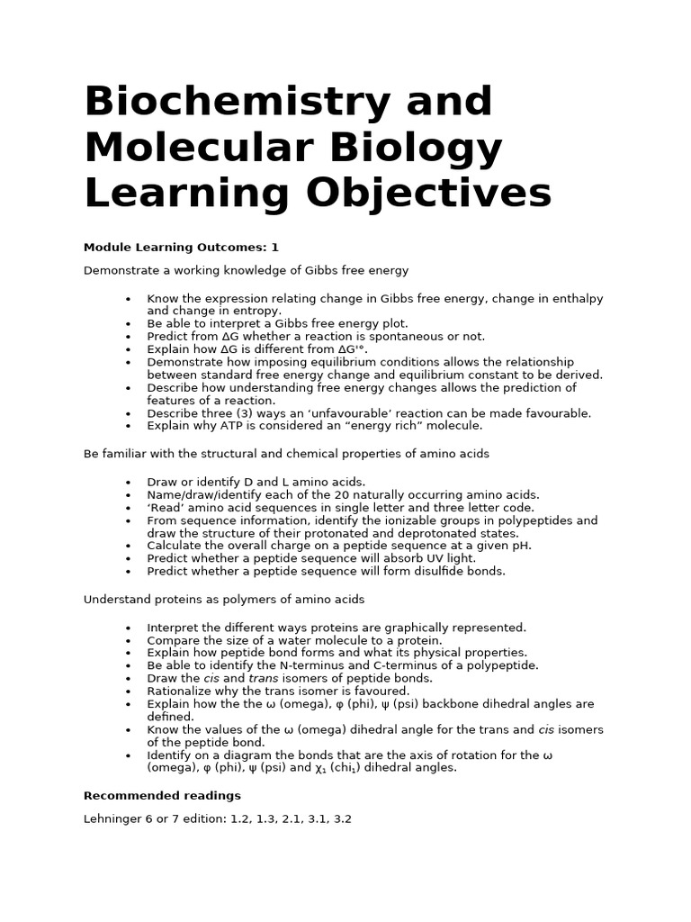 BIOCHEM Learning Objectives | PDF | Regulation Of Gene Expression ...