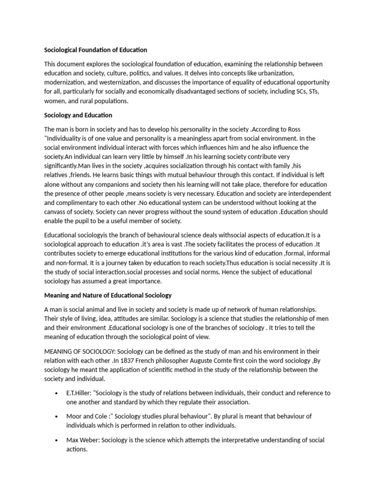Sociological Foundation of Education | PDF | Socialization | Sociology