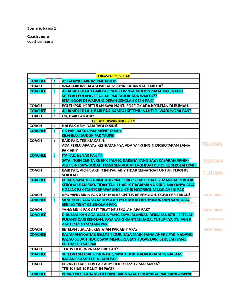 Scenario Kasus 1 Percakapan Coaching Alur Tirta | PDF