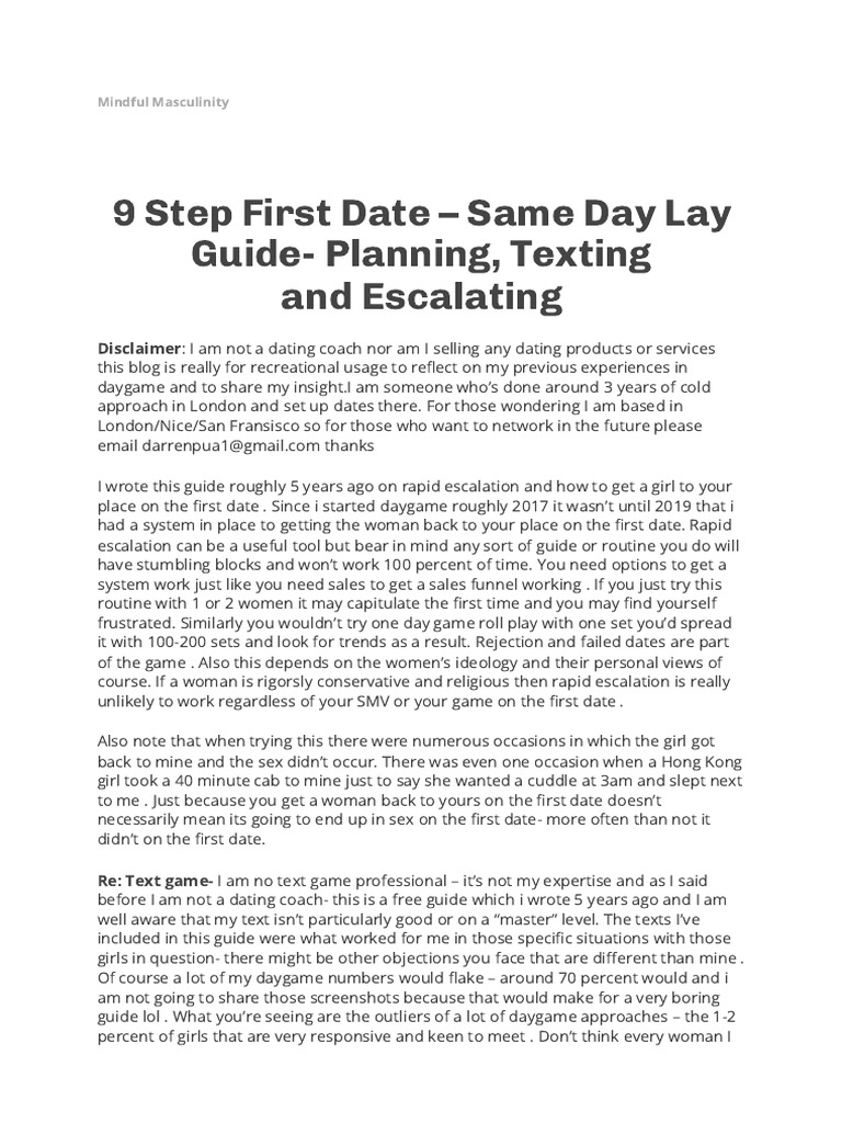 9 Step First Date - Same Day Lay Guide - Planning, Texting and ...