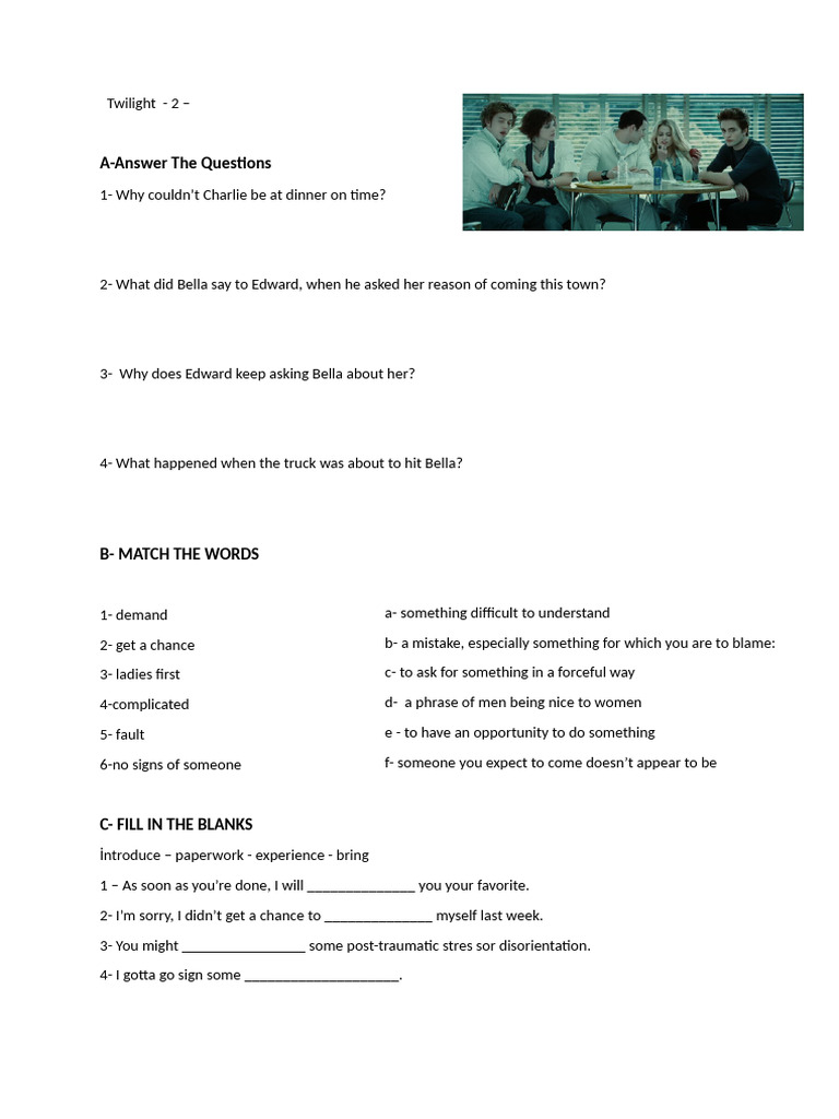 Twilight 1 Questions | PDF