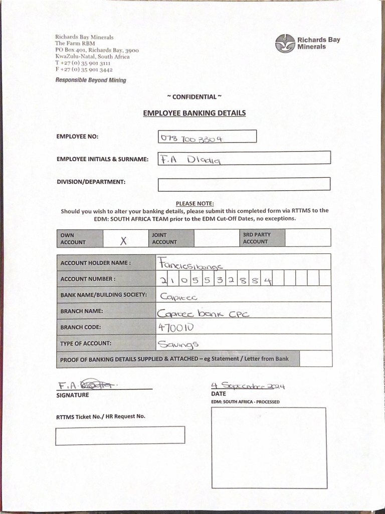 Employee Banking Details | PDF