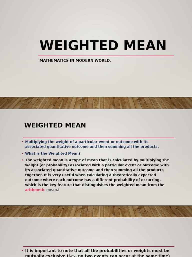 Weighted Mean Report by Ralph Arcilla | PDF | Weighted Arithmetic Mean | Arithmetic Mean