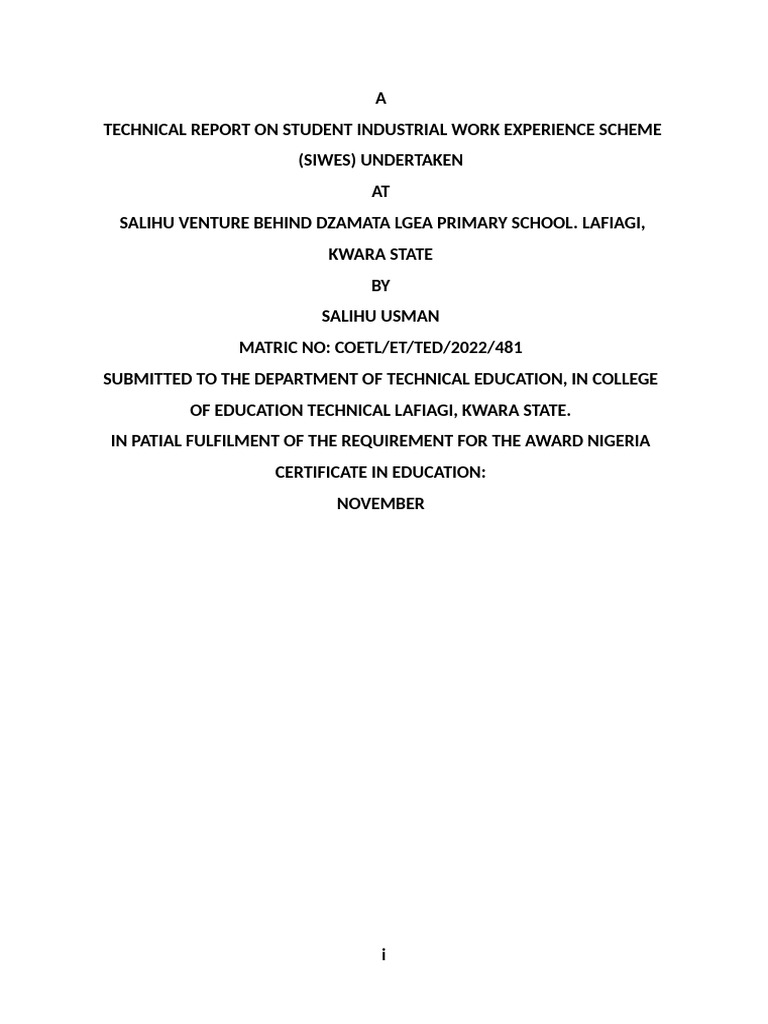 Salihu Usman Siwes Cover Page | PDF | Theology | Religious Belief And ...